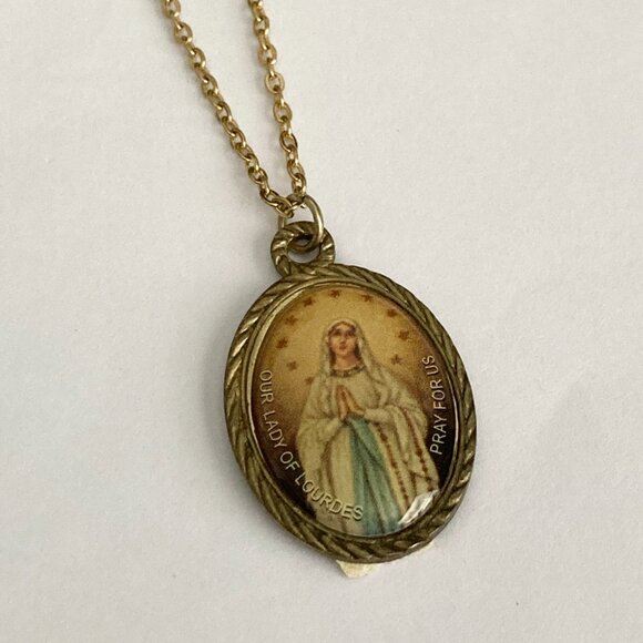 Vintage | Jewelry | Vintage Our Lady Of Lourdes Necklace Catholic Saint ...